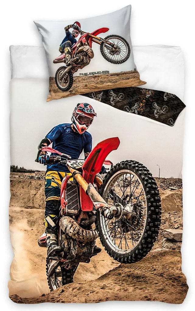 BedTex dětské povlečení MOTOCROSS FMX, fototisk, béžové, bavlna hladká, 140x200cm + 70x90cm