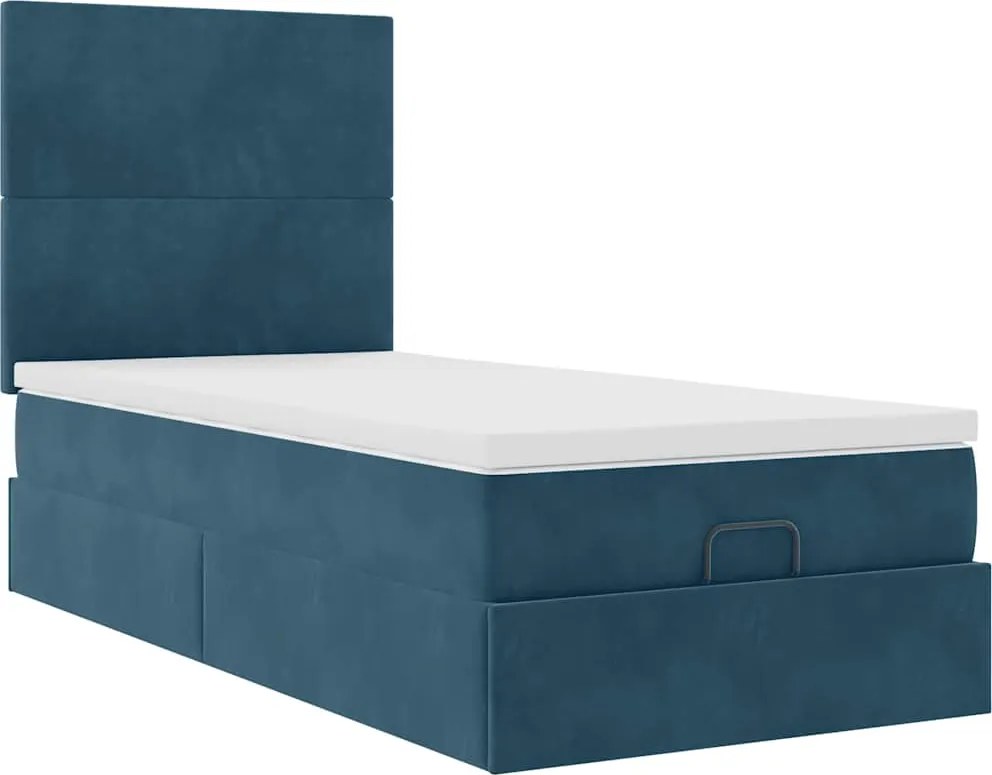 Osmanský rám postele s matracemi tmavě modrá 80x200cm samet 3314214