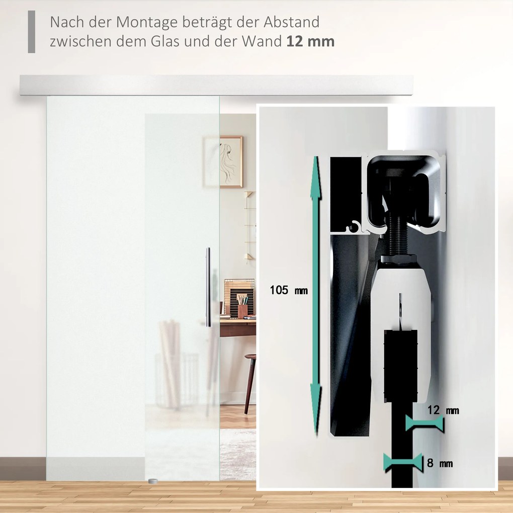 HOMCOM Posuvné skleněné pokojové dveře s madlem, jednostranně satinované 102,5x205 cm, moderní a elegantní pro obývací pokoje | Aosom.de