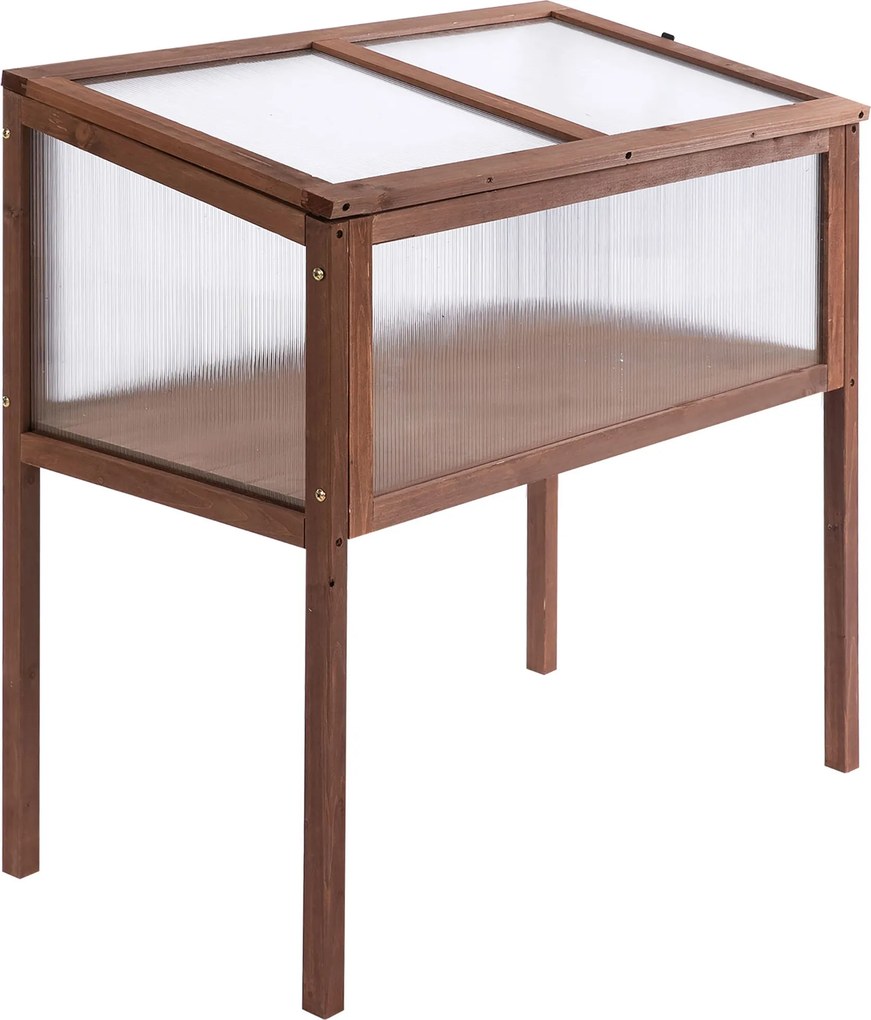 Outsunny Dřevěný Zahradní Záhon Skleník 90 x 50 x 93 cm Sázecí Stůl s Krytem Odolný proti Povětrnostním Vlivům na bylinky pro Zahradu, Balkon a Terasu