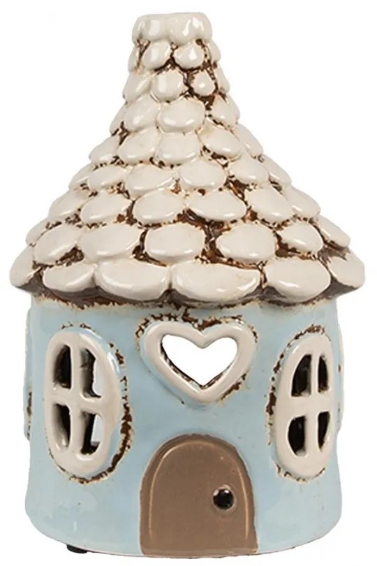 Modrý keramický svícen pohádkový domek - Ø 11*15 cm