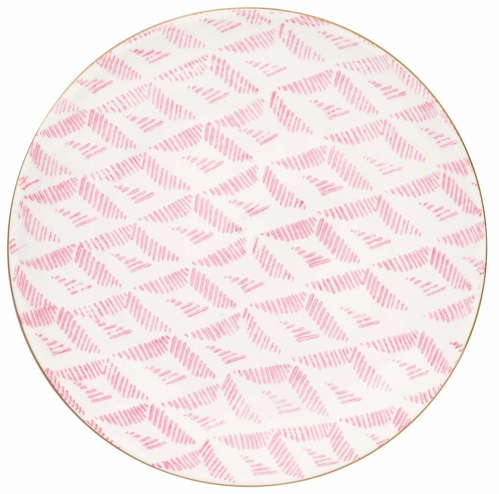 GREEN GATE Porcelánový talíř Kassandra pale pink 20,5 cm, růžová barva, zlatá barva, porcelán
