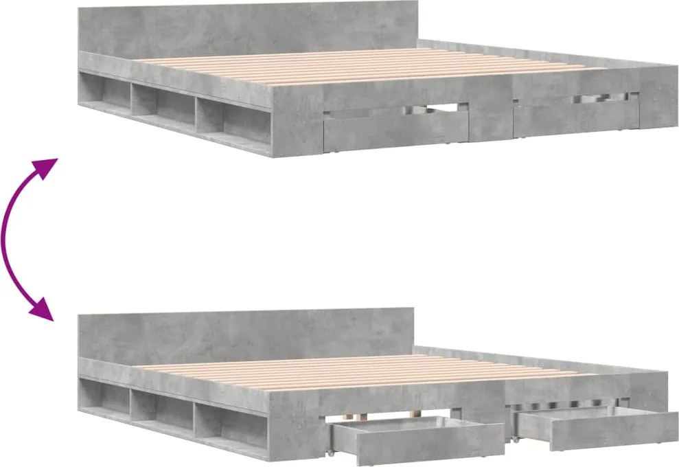Rám postele se zásuvkami betonově šedý 200 x 200 cm kompozit 3280723