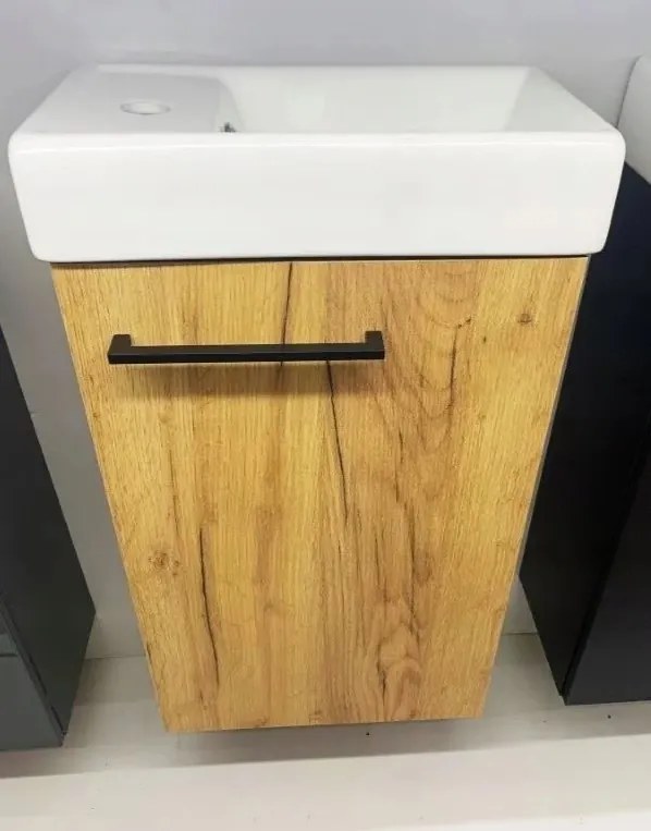 Erga Kim, závěsná WC skříňka 50x23x60 cm + keramické umyvadlo 50cm, dub řemeslný (Craft), ERG-207-D-05017+1430