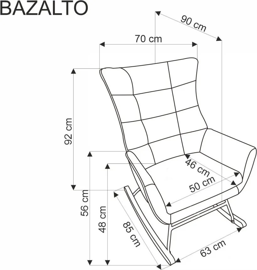 Houpací křeslo BAZALTO — kov, látka, šedá