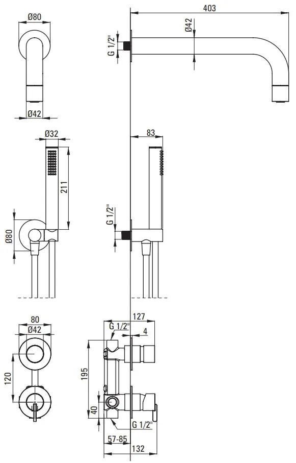 Deante Silia, sprchová sada pod omítku s pevnou sprchovou hlavicí, ocelová, DEA-NQS_F9XK