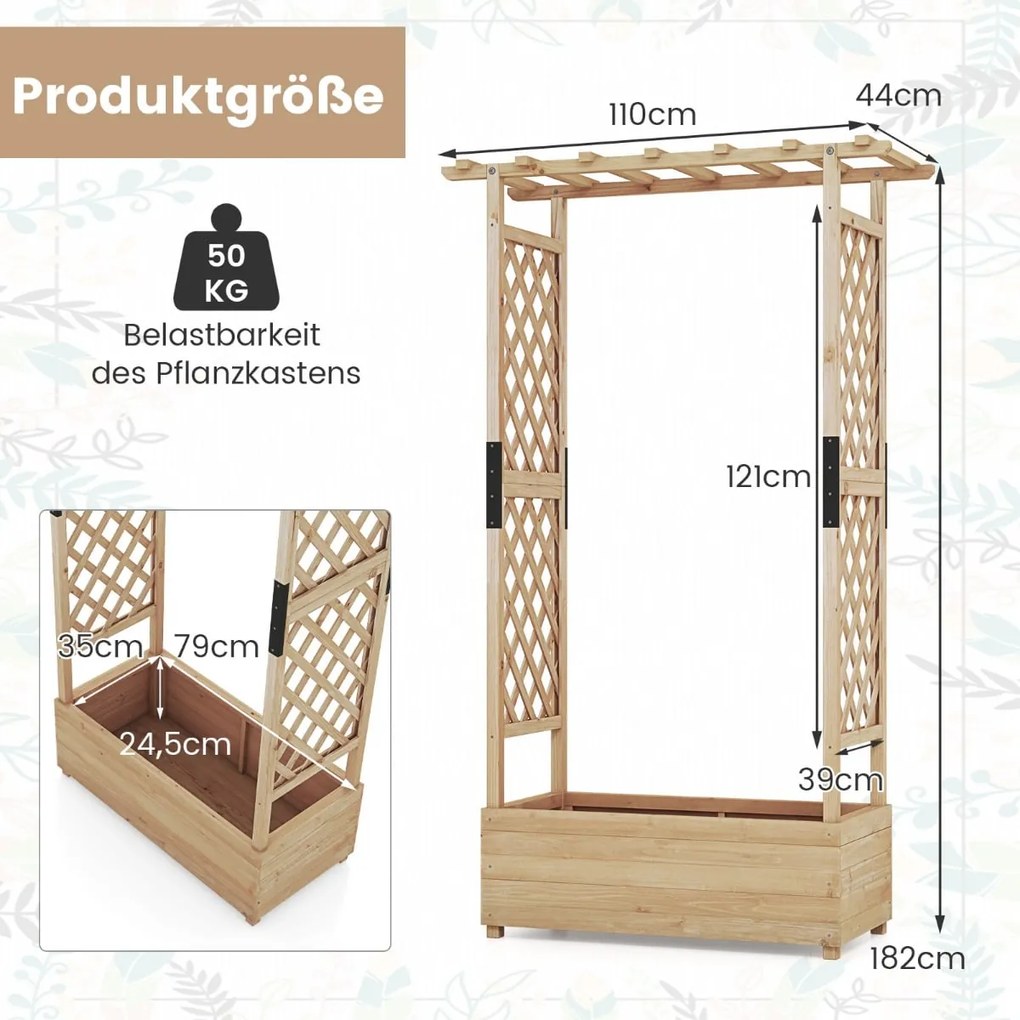 Costway Raised bed with trellis a amp; závěsná střecha, truhlík na rostliny