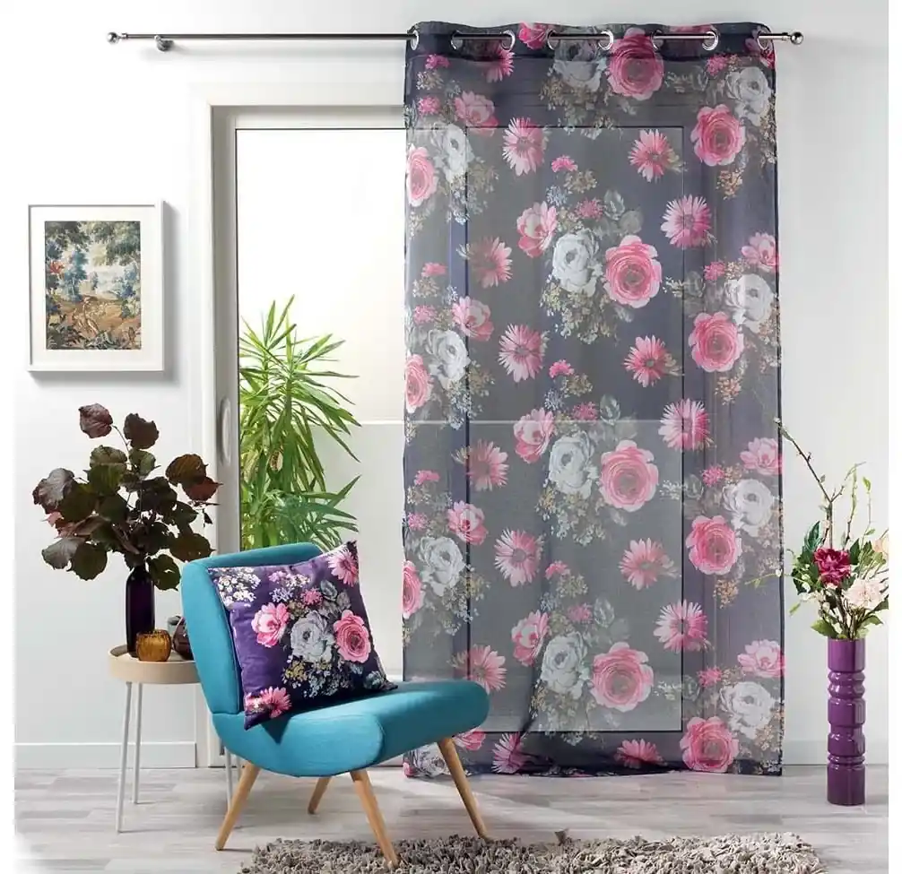 Romantická fialová záclona s motivem květu ve vintage stylu 140 x 240 cm |  BIANO
