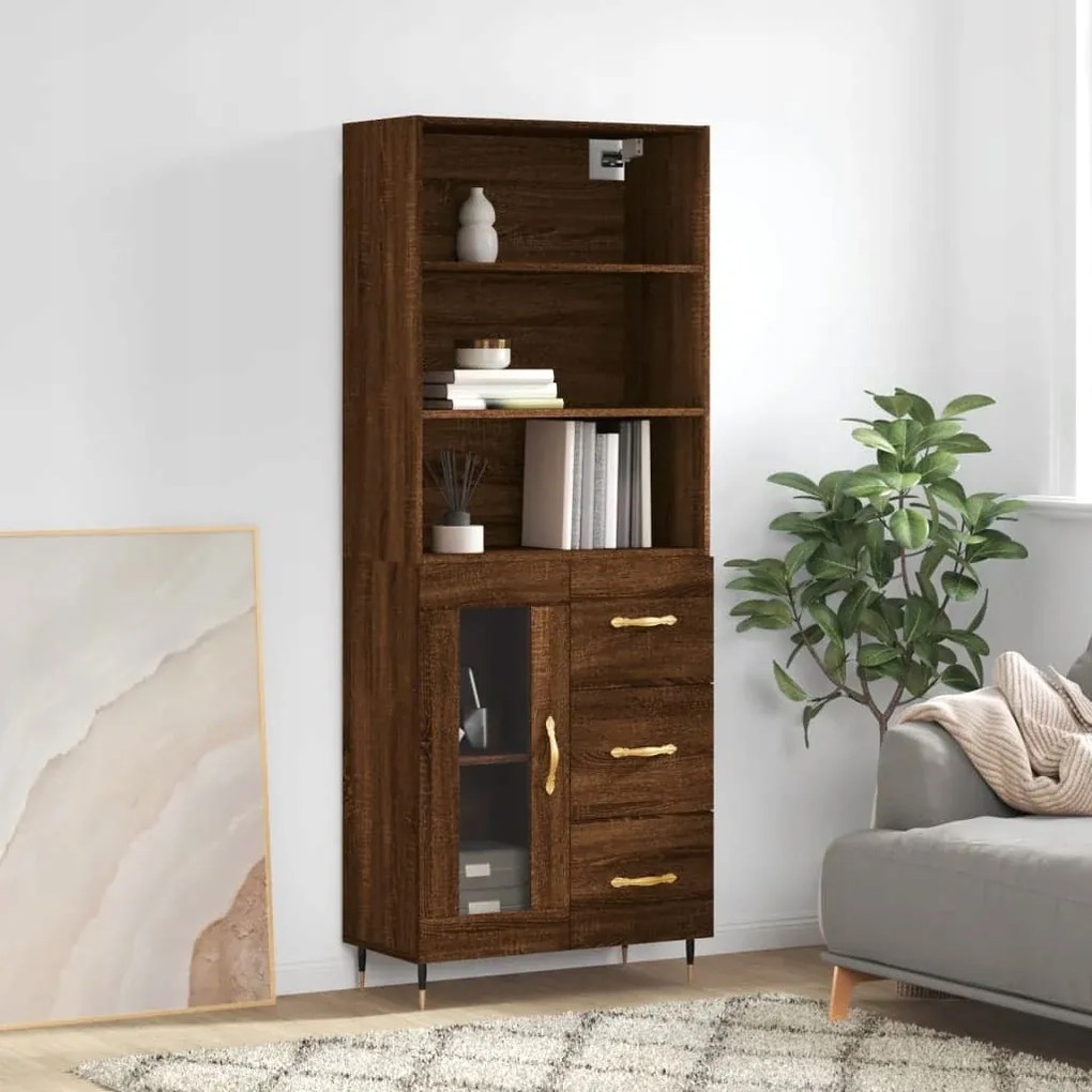 Fionshop 263888984 Skříň highboard hnědý dub 69,5 x 34 x 180 cm kompozitn