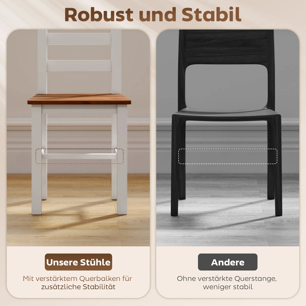 HOMCOM Jídelní sestava, jídelní stůl, 4 židle, jídelní souprava, borovicové dřevo, hnědá+bílá