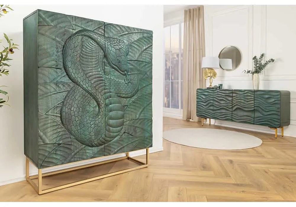 Massive home | Vysoká komoda Snake tyrkysová 120cm mangové dřevo