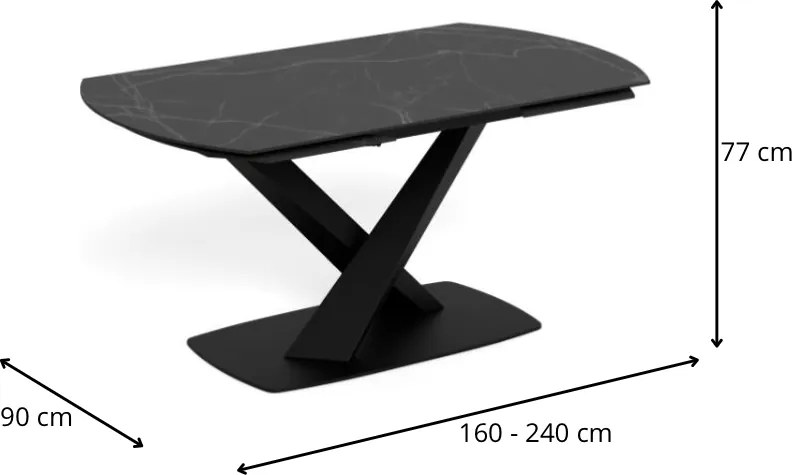 Rozkládací jídelní stůl Morella 160/240 cm černý mramor/černý
