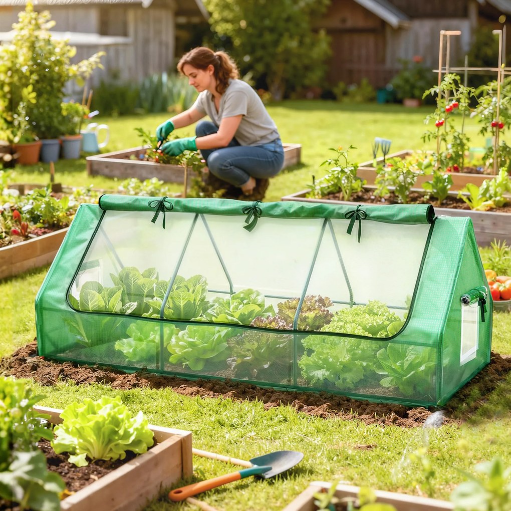 Fóliový skleník Outsunny mini s oknem ze síťoviny, odolný proti UV záření, PE fólie, 240 x 90 cm, ideální pro zahradnictví a pěstování
