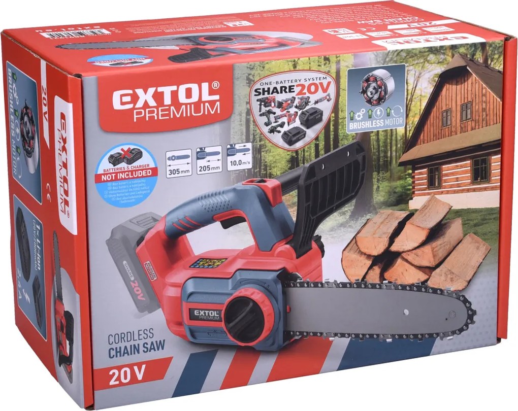 Aku pila řetězová Extol SHARE20V, BRUSHLESS, 30cm, bez baterie a nabíječky