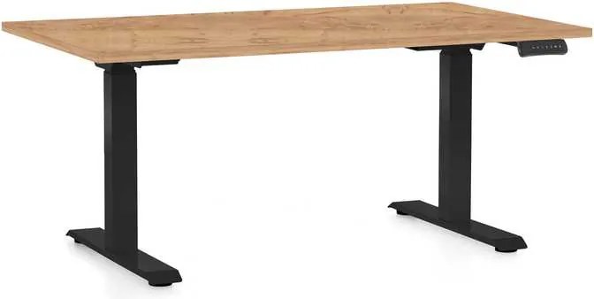 Výškově nastavitelný stůl OfficeTech C, 140 x 80 cm, černá podnož, dub kraft