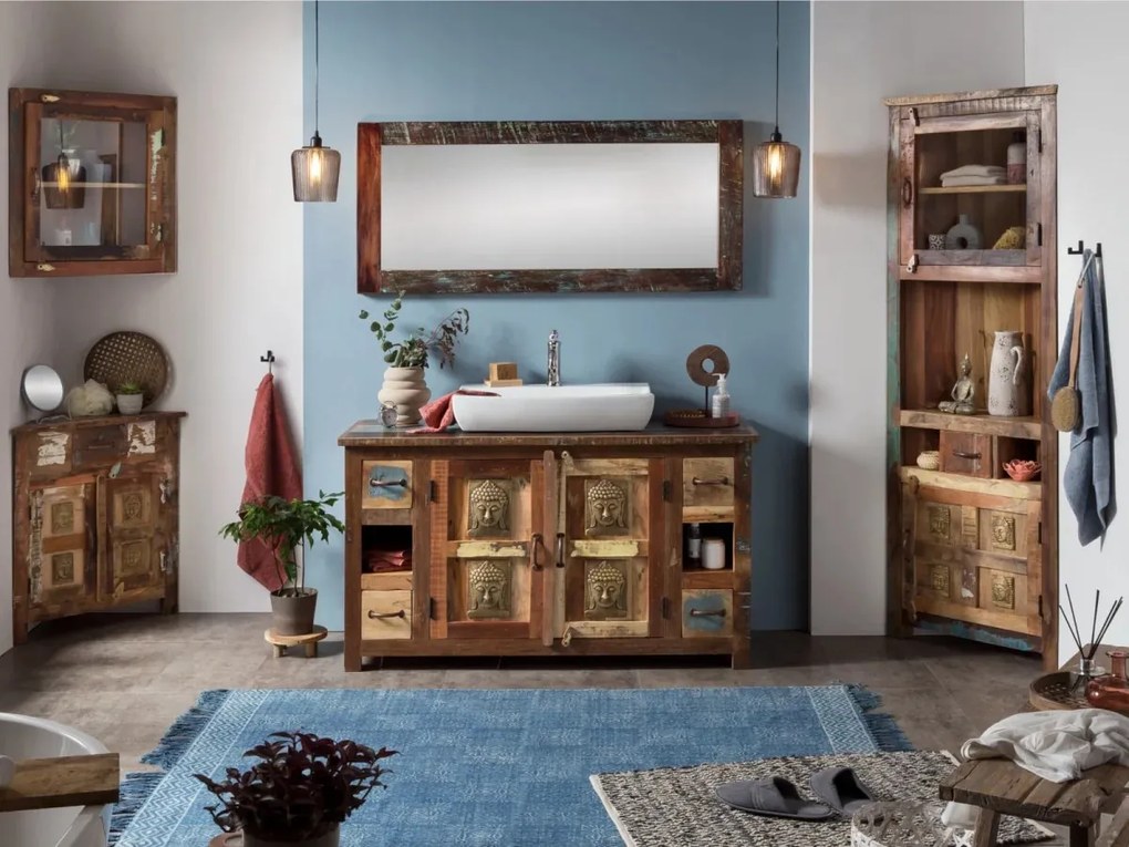 furniture-nabytek.cz - Masivní koupelnové zrcadlo Samira II z recyklovaného dřeva, lakované, hnědé – 130×60 cm