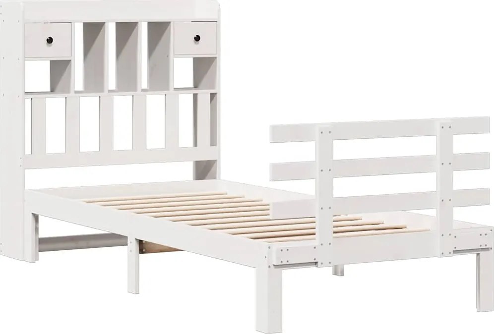 Postel s knihovnou bez matrace bílá 75x190 cm masivní borovice 3322781
