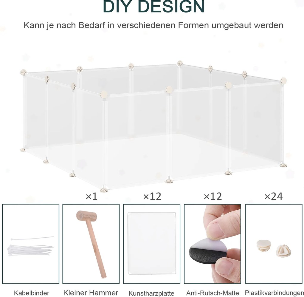 Výběh PawHut pro volný výběh DIY síťový výběh pro malá zvířata 105x105x45cm 12 panelů bílý pro vnitřní i venkovní použití | Aosom.de