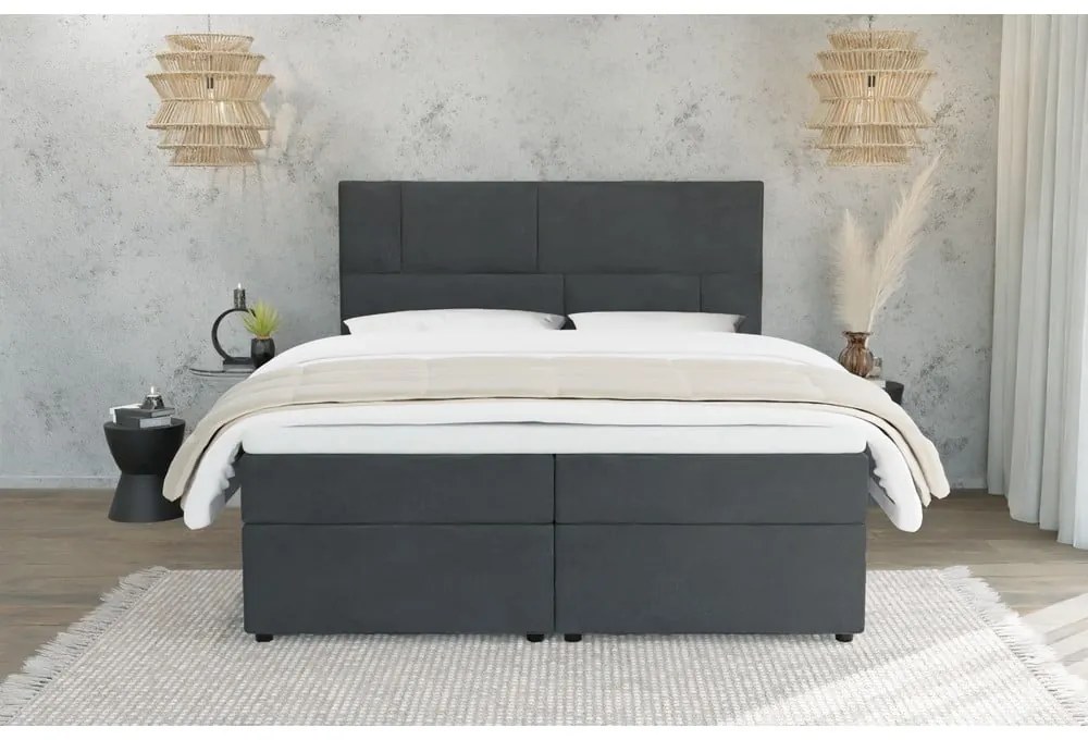 Tmavě šedá boxspring postel s úložným prostorem 140x200 cm Lola – Ropez