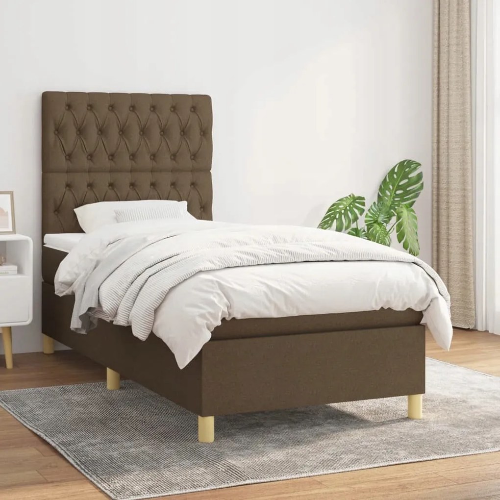 Box Spring Postel S Matrací Textil Tmavě Hnědá Prošívaný design 90 x 200