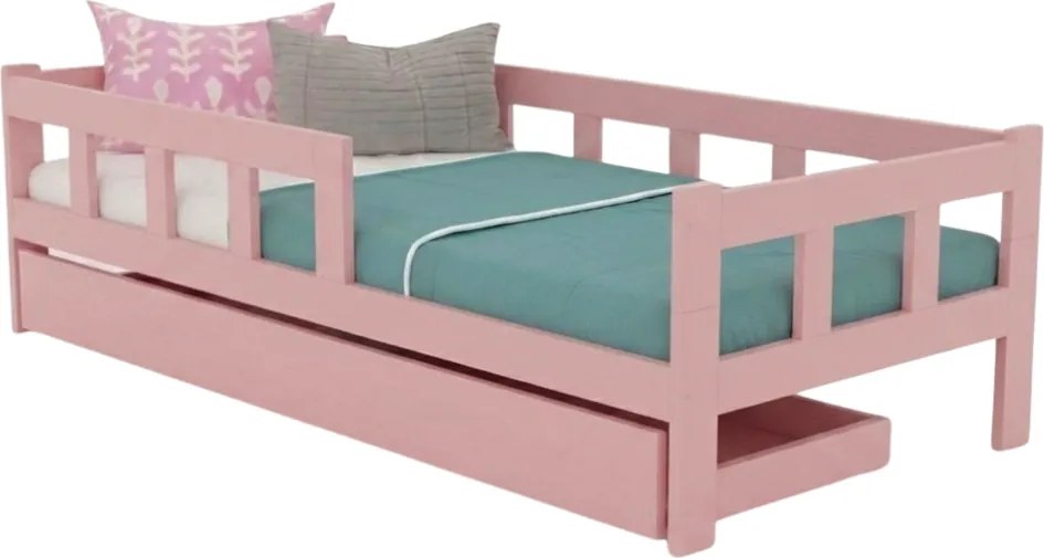 Benlemi Dřevěná jednolůžková postel FENCE 4v1 se zábranou a úložným šuplíkem Zvolte barvu: Světle šedá, Zvolte rozměr: 90x200 cm, Zvolte zábranu: S otevřeným vstupem