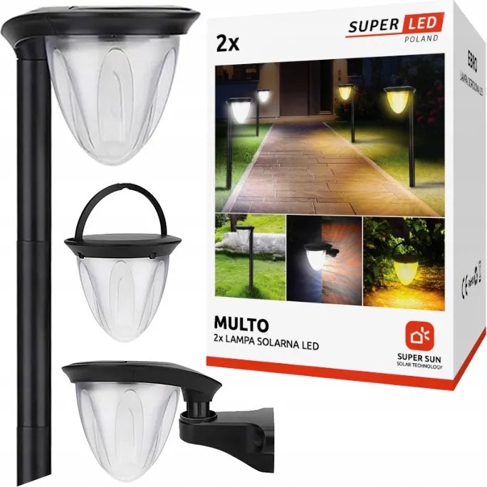 2x Solární lampa Led lampa 3v1, závěsná nástěnná, 2 barvy světla SuperLED