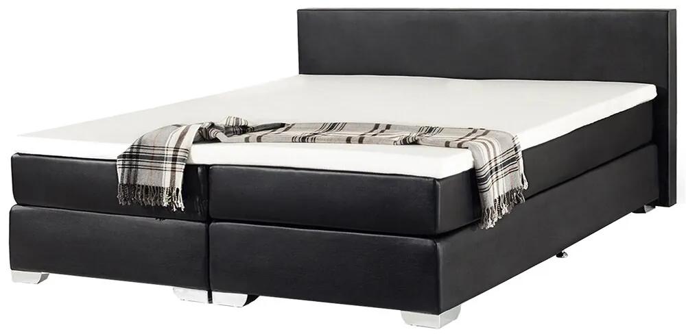 Černá kožená kontinentální postel 180x200 PRESIDENT Beliani