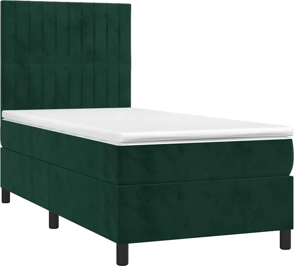 Box spring postel s matrací a LED tmavě zelená 90x190 cm samet 3136218