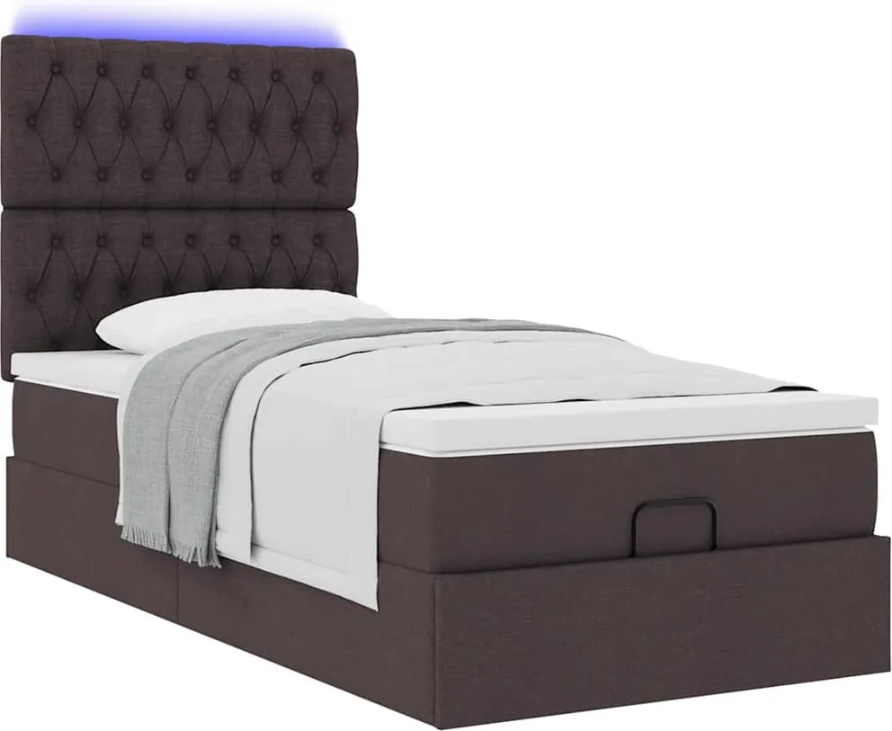 Osmanská postel s matrací & LED tmavě hnědá 90x200 cm látka 3314061