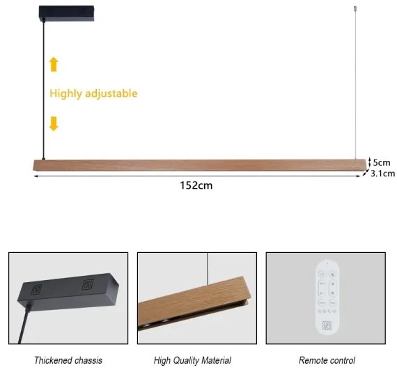 Immax NEO 07304L - LED Stm lustr na lanku MADEIRA 33W/230V Wi-Fi Tuya 152 cm dub