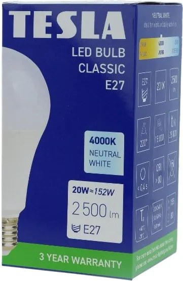 TESLA BL272040-8 - LED bulb žárovka E27, 20W, 2500 lm, 4000K, denní bílá