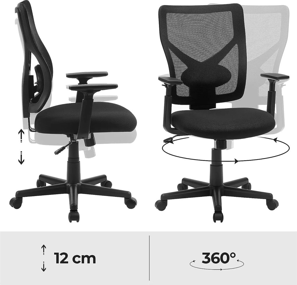 SONGMICS síťová kancelářská židle, ergonomická otočná židle, černá