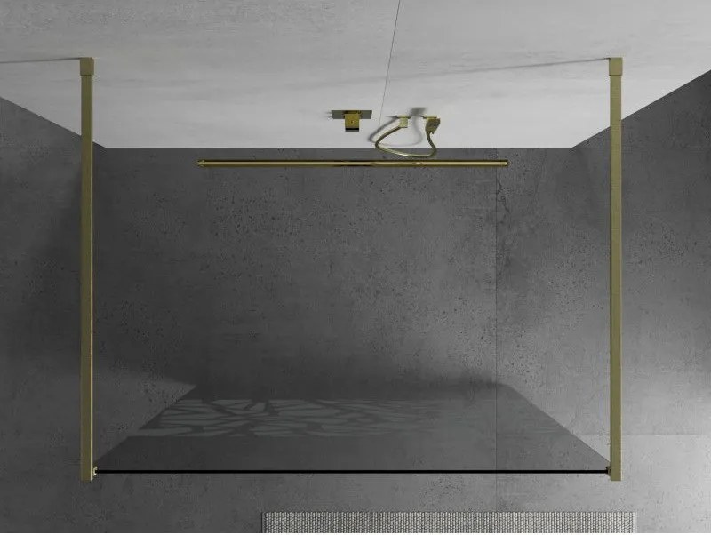Mexen Kioto, sprchová zástěna Walk-In 120 x 200 cm, 8mm čiré sklo bílý vzor, ​​zlatý matný profil, 800-120-002-55-85