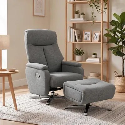 HOMCOM Relaxační křeslo manuálně nastavitelné, lounge křeslo s podnožkou, tmavě šedá