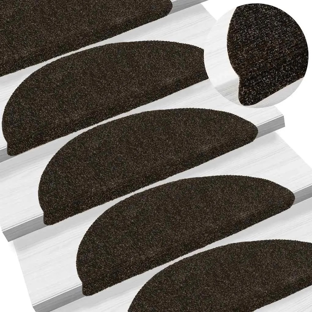 Schodové rohože samolepicí 5 ks 56 x 17 x 3 cm tmavě hnědé půlkulaté 149686