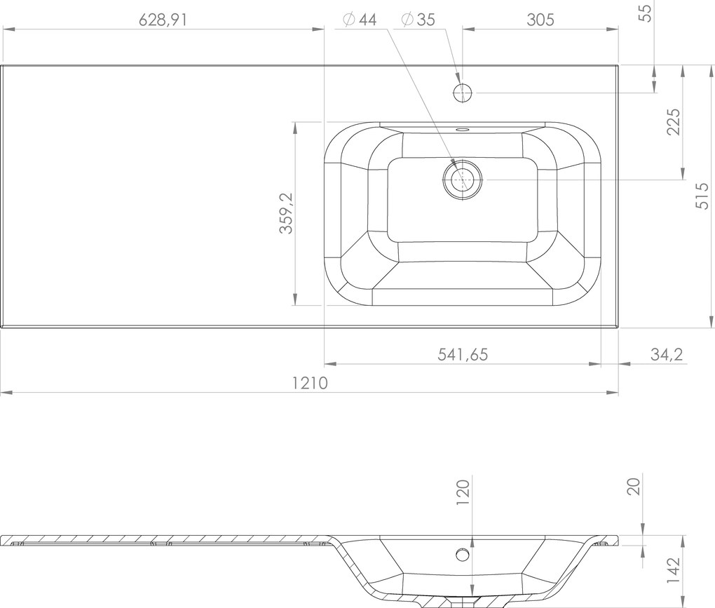 Sapho Lorea koupelnová skříňka pod umyvadlo 120 x 46 x 51,5 cm (30P+90cm) pravá bílá mat LE090-3131-R-04