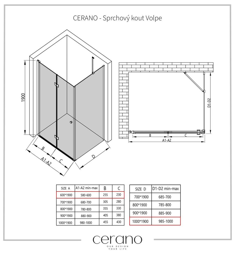 CERANO - Sprchový kout Volpe L/P - chrom, transparentní sklo - 60x100 cm - skládací