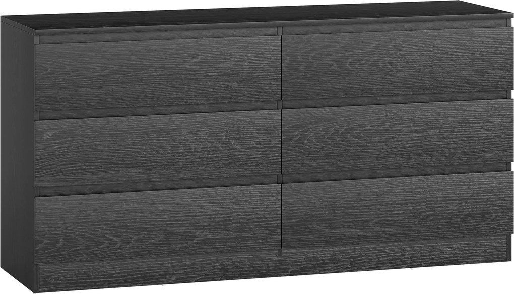 HOMCOM komoda do ložnice se 6 zásuvkami, zásuvková skříň do obývacího pokoje nebo kanceláře, moderní styl, 140x40x71 cm, černá s dřevěným dekorem
