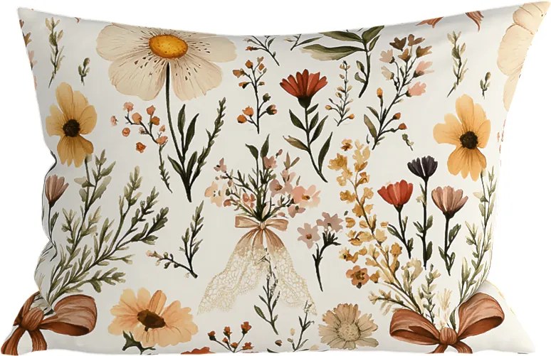 Polybavlněný povlak na polštář FLORAL RIBBON POLY 50x70 cm, krémový