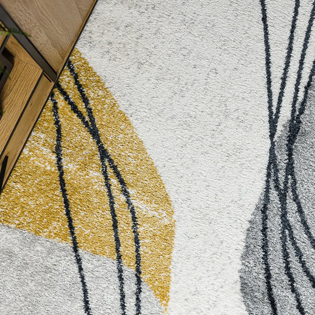 Dywany Łuszczów, Kusový koberec Fusion 5868 white/yellow, 80x150, šedá, kancelář