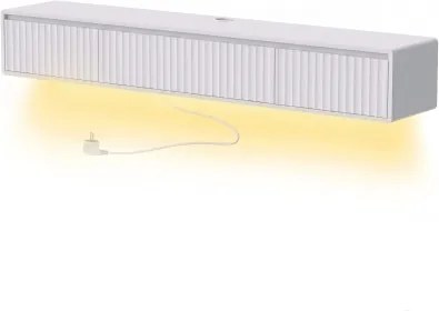 HOMCOM závěsná TV police 160 cm s LED osvětlením a zásuvkami, TV nábytek pro televizi 182,88 cm, bílá