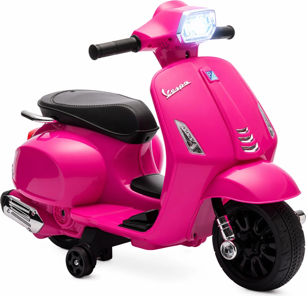 AIYAPLAY Elektrická dětská motorka Vespa 6V s pomocnými kolečky, světlometem a houkačkou pro 2–4 roky 71 x 37 x 52 cm, růžová