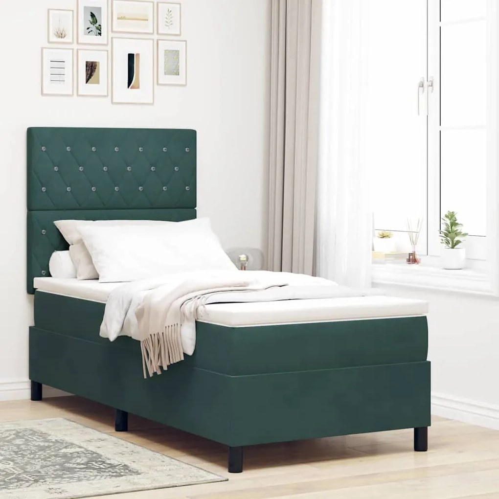 Postel s boxspringem s matrací Tmavě zelená 90 x 190 cm samet 3339737