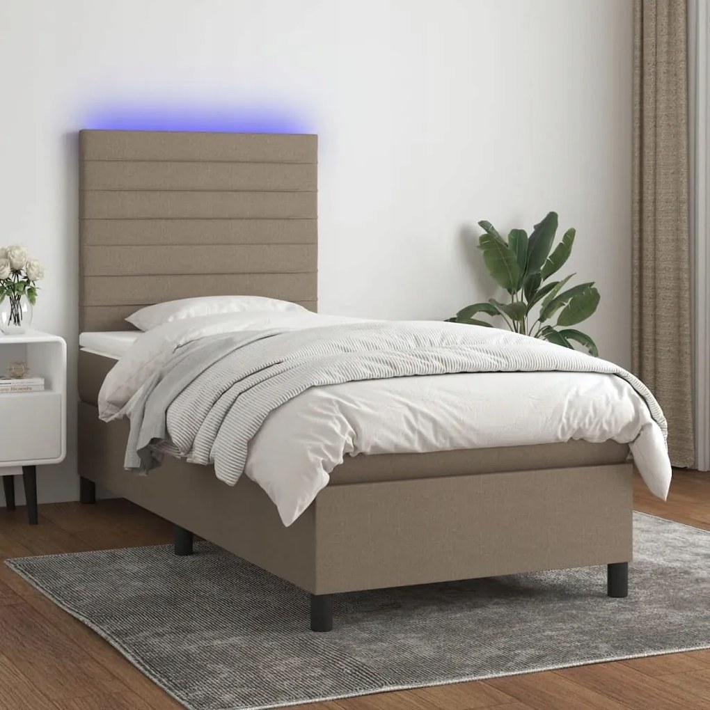 Fionshop 264253513 Box spring postel s matrací a Led taupe 90x200 cm text