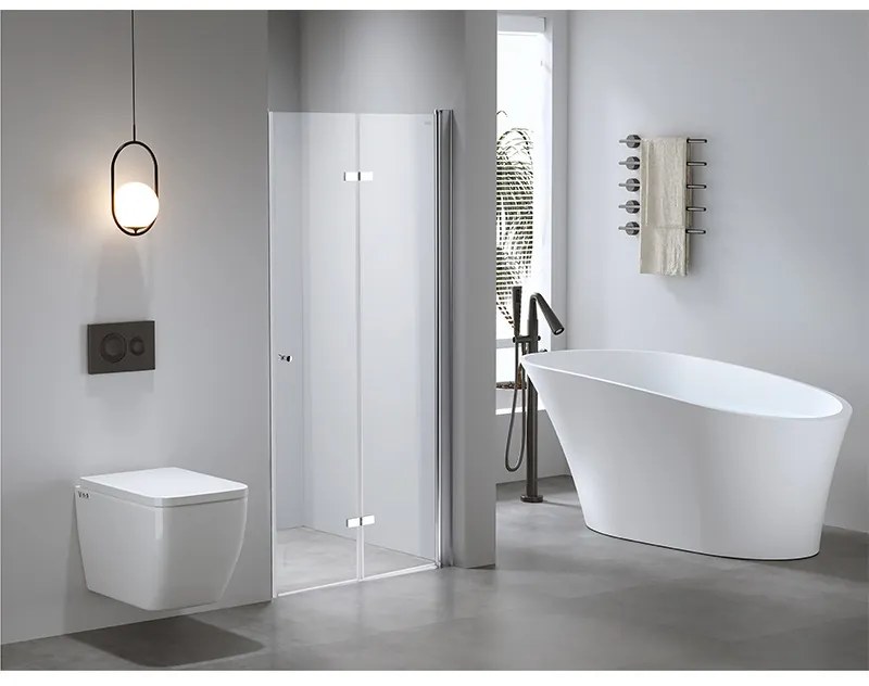 BPS-koupelny Zalamovací otočné sprchové dveře HYD-JSD01 80 chrom/transparent pro instalaci do niky