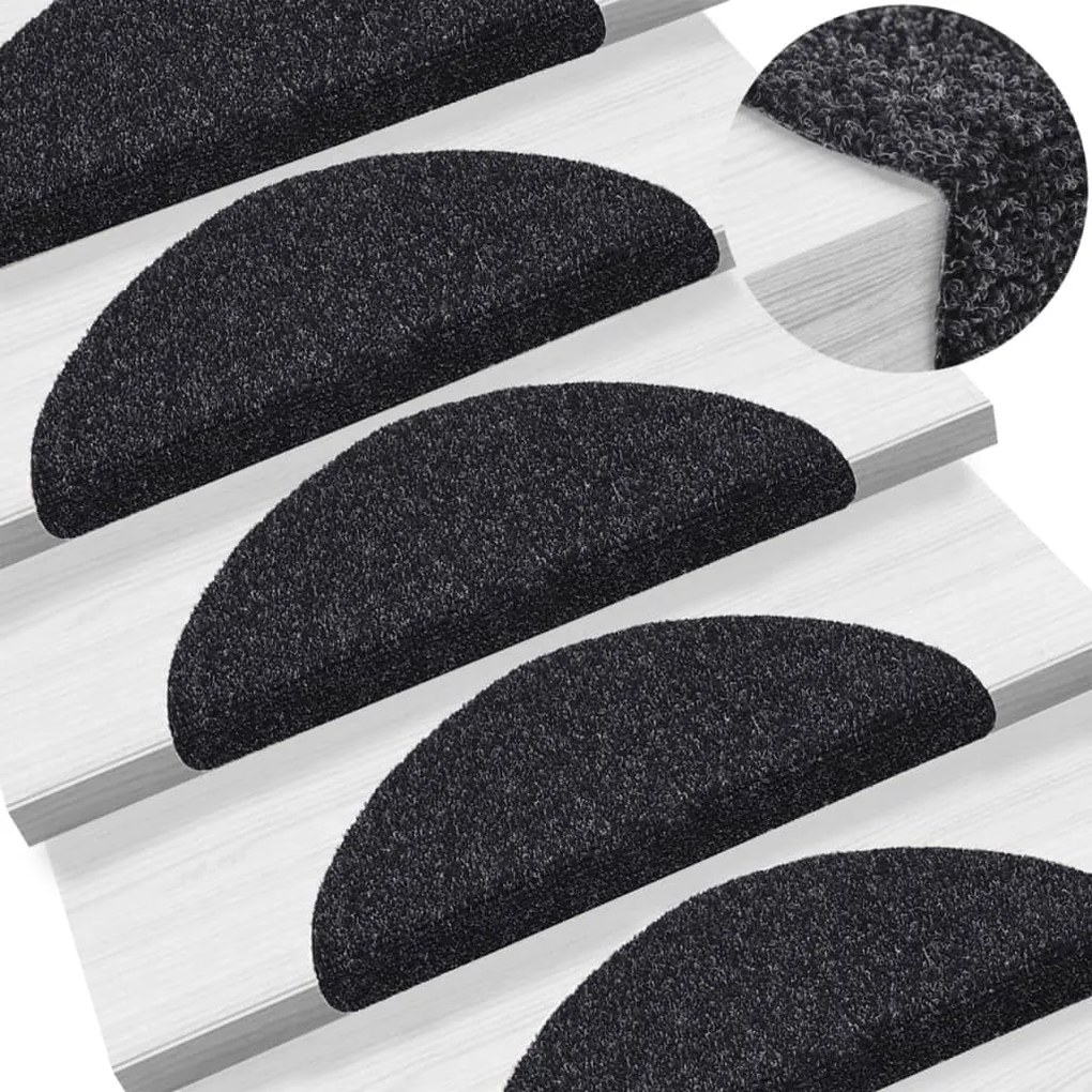 Schodové rohože samolepicí 15 ks 56 x 17 x 3 cm černé, půlkulaté 132692