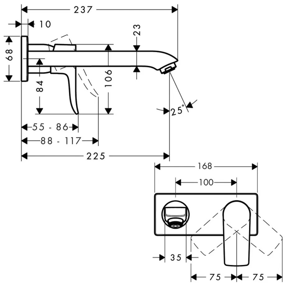 Hansgrohe Metris New, Umyvadlová páková baterie pod omítku, chromová, 31086000