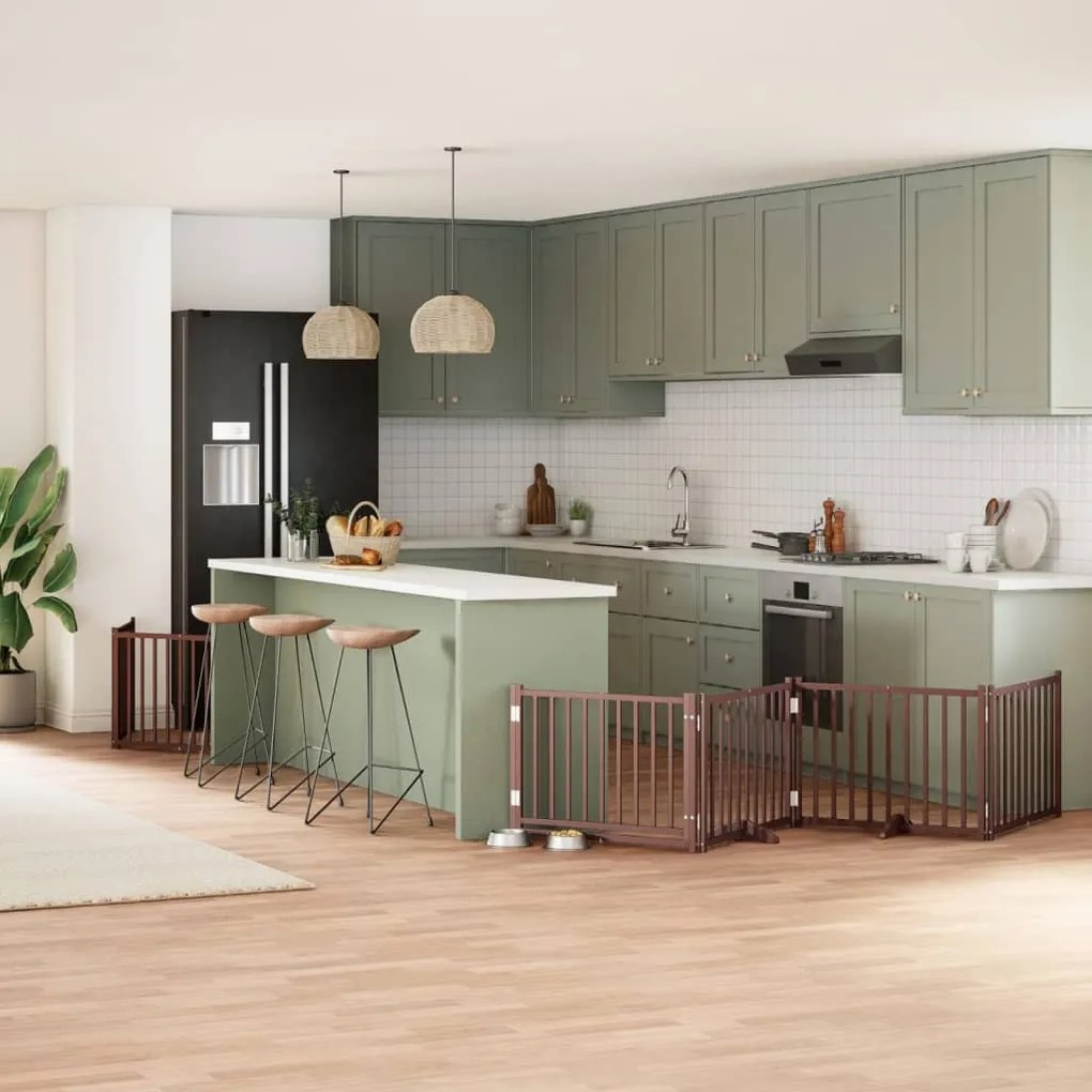 Zábrana pro psy s dvířky skládací 6 panelů hnědá 480 cm topol 3155745