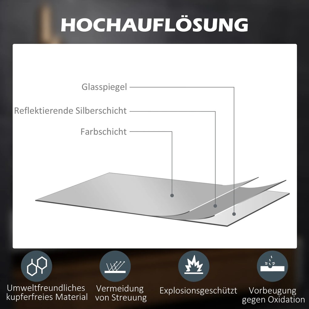 kleankin LED koupelnové zrcadlo Koupelnové zrcadlo s 3x zvětšením a dotykovou funkcí, 80x60 cm, 3 barvy světla, bez mlhy| Aosom