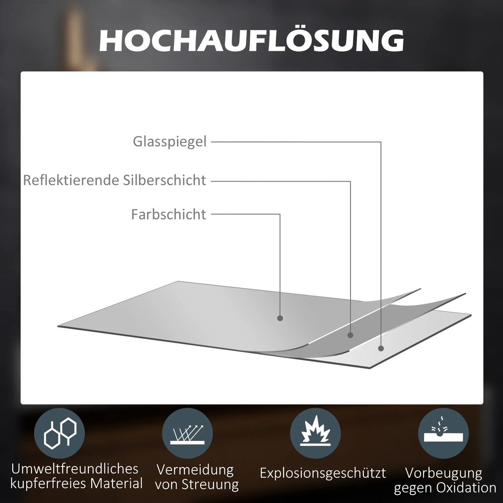 kleankin LED koupelnové zrcadlo s 3x zvětšením a dotykovou funkcí, 80x60 cm, 3 barvy světla, bez mlhy